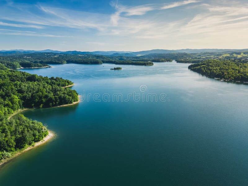 Panoramic View from the Drone during Sunset, on the Solina Lake Over ...