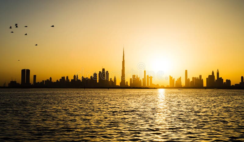 Panoramic View of Dubai at Sunset Stock Image - Image of landmark ...