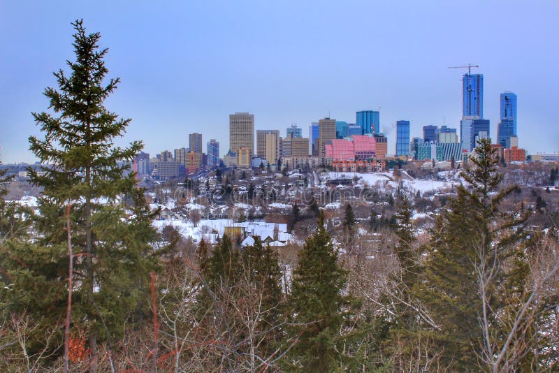Edmonton Skyline in the Winter Stock Photo - Image of trees, park ...