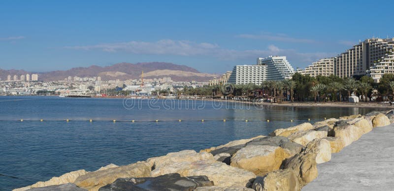 Panoramic View on Eilat from the Central Beach Stock Image - Image of ...