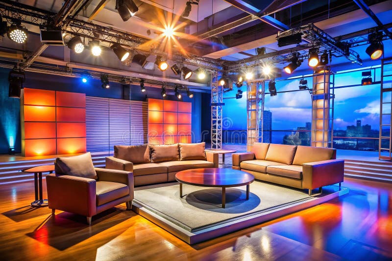 Panoramic View of an Empty Talk Show Studio Set a Professional ...