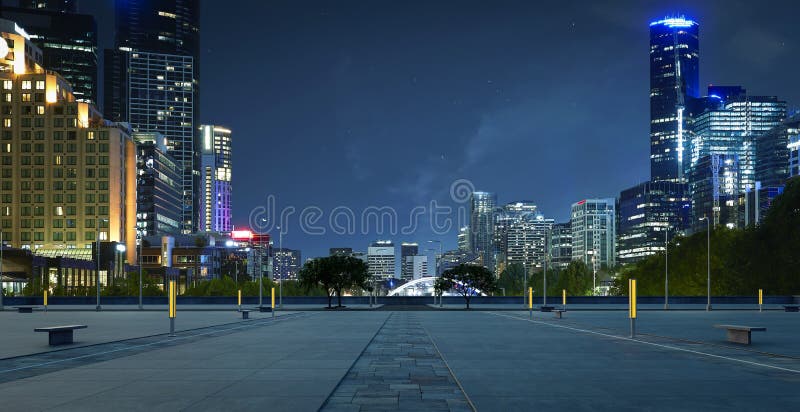 Panoramic View of Empty Urban Floor with City Skyline Stock Photo ...
