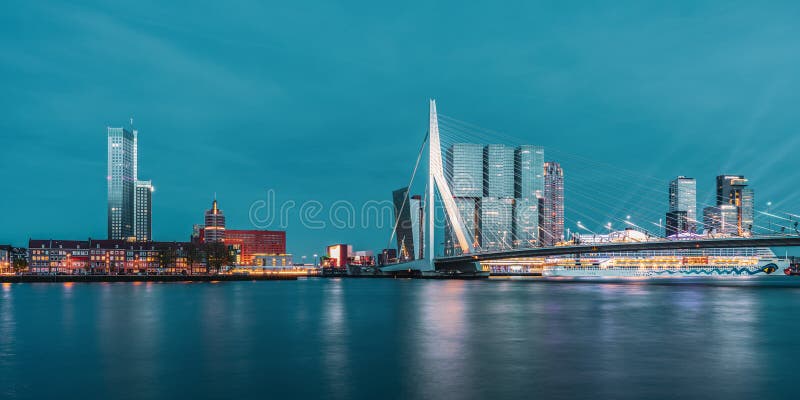 Panoramic View of the Erasmus Bridge Editorial Image - Image of erasmus ...