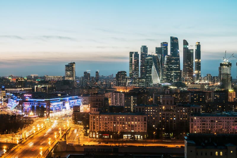 Panoramic View of the Evening Central and Business Part of Moscow ...