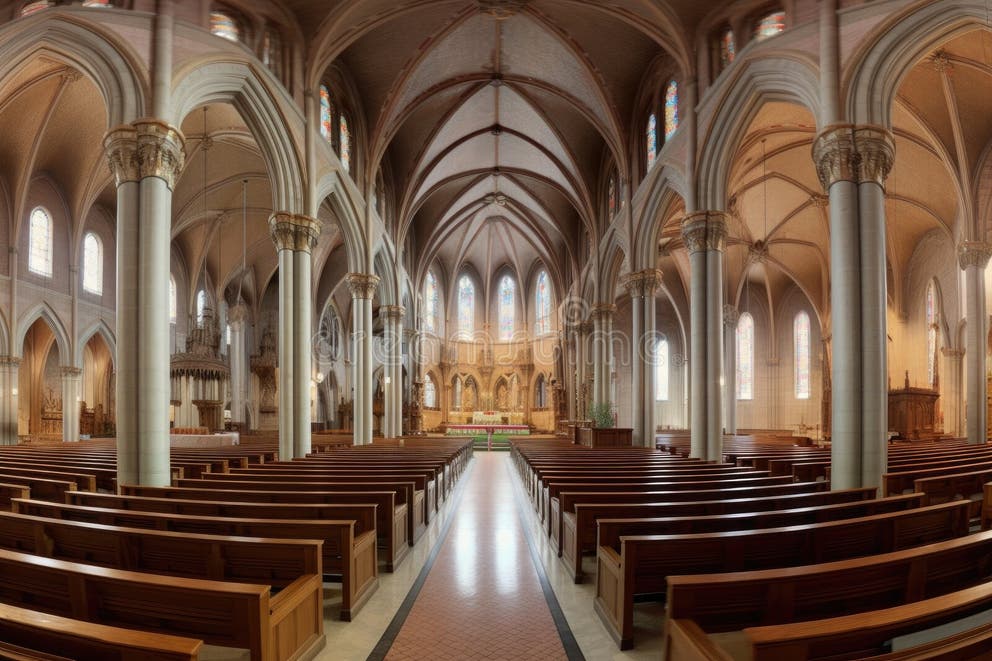 Panoramic View of the Expansive Nave and Altar Stock Illustration ...