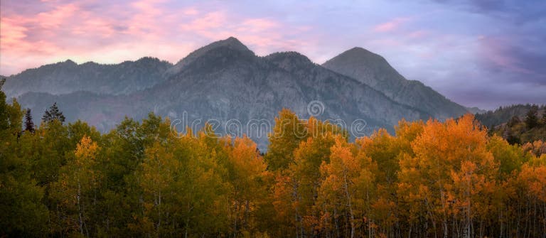 Panoramic View of Fall Foliage at Mount Timpanogos in Utah Under ...