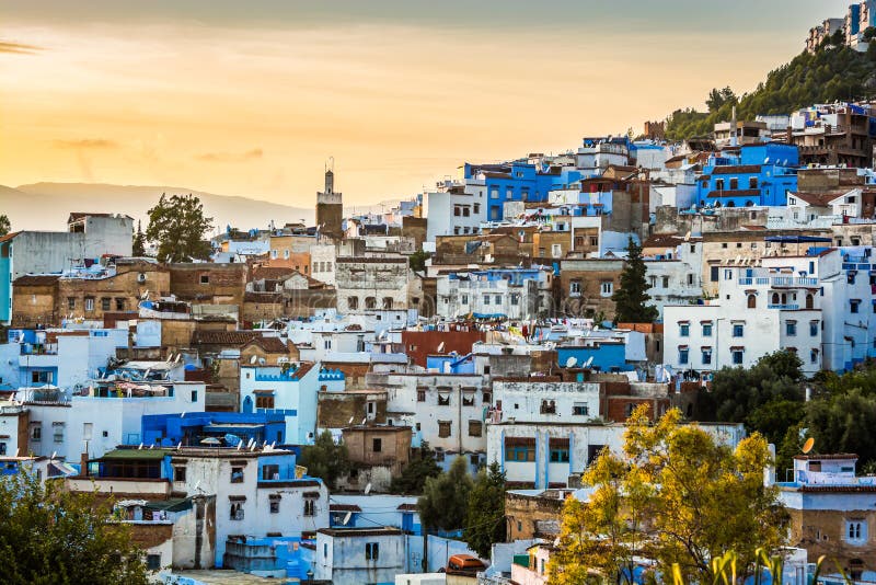 Panoramic View on Famous Moroccan Blue City Chefchaouen, Morocco Stock ...