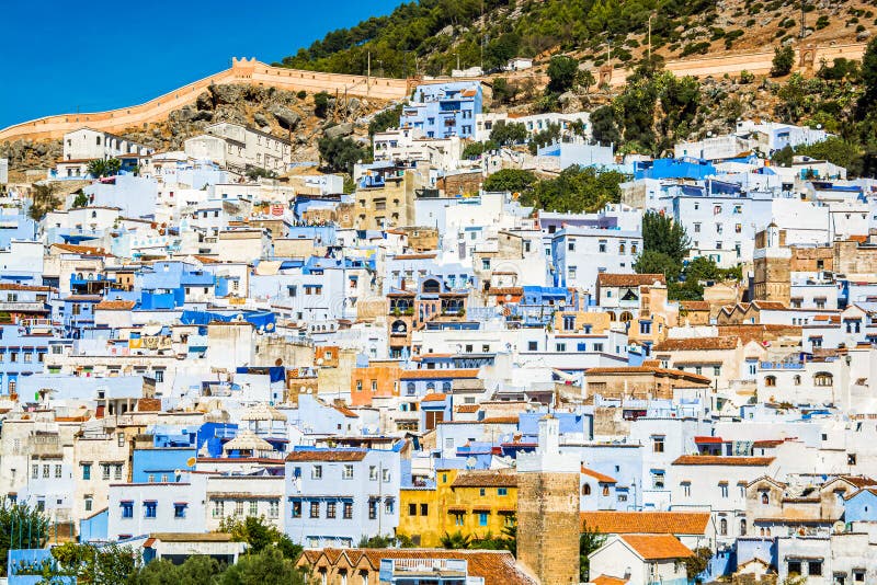 Panoramic View on Famous Moroccan Blue City Chefchaouen, Morocco Stock ...