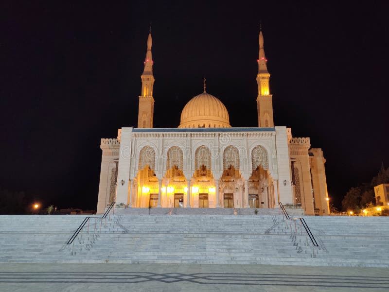 Panoramic View of a Famous Mosque at Night in Constantine. Algeria ...