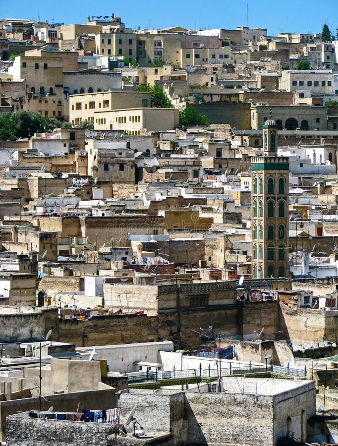 Panoramic View of Fez Old Town with Typical Old Buildings and Moschee ...