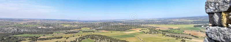 Panoramic View of Fields and Hills with a Stone Structure. Stock Photo ...