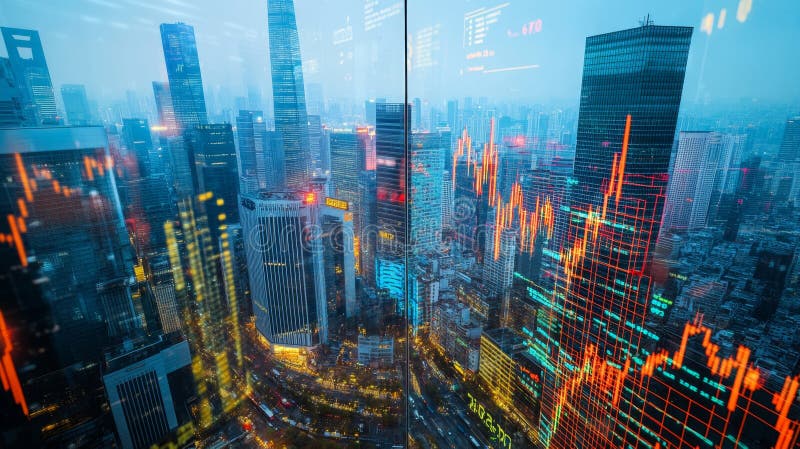 Modern Cityscape Financial Data Visualization Glass Building Stock ...