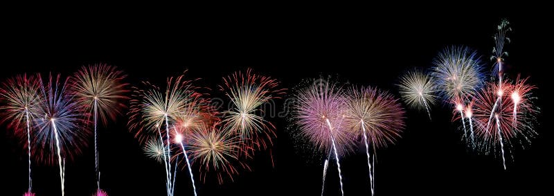 Fireworks in Panoramic View Stock Image - Image of night, fireworks ...