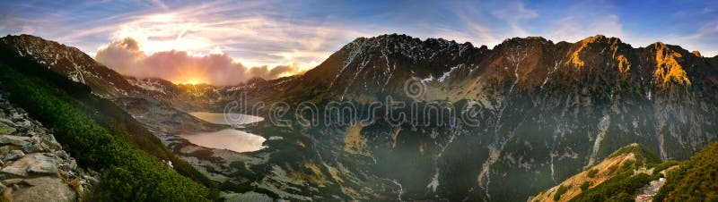 Panoramic View of the Five Lakes Valley in Tatra Mountain Stock Image ...