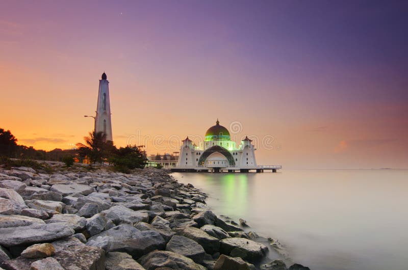 A Panoramic View of Floating Public Mosque during Awesome Sunset Stock ...