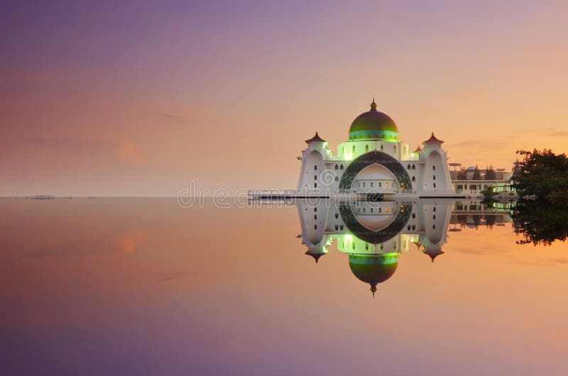 A Panoramic View of Floating Public Mosque during Awesome Sunset Stock ...
