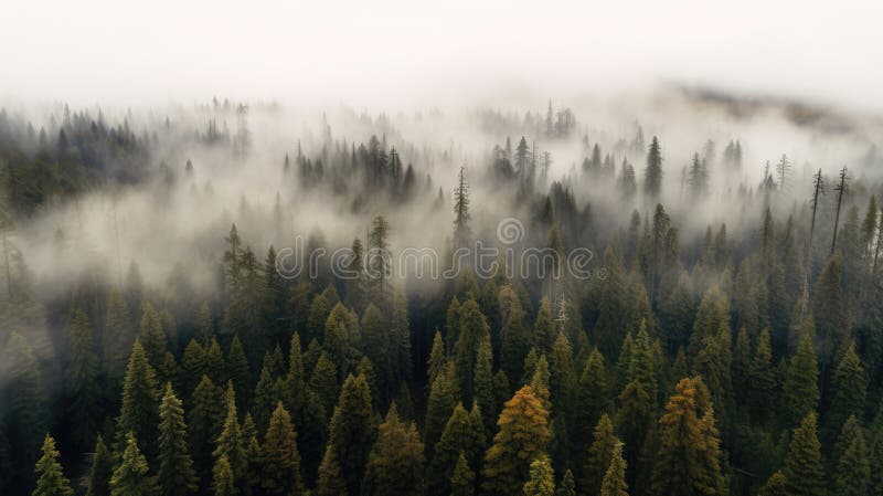 Panoramic View of Forest with Morning Fog, Aerial Spaces. Generative AI ...