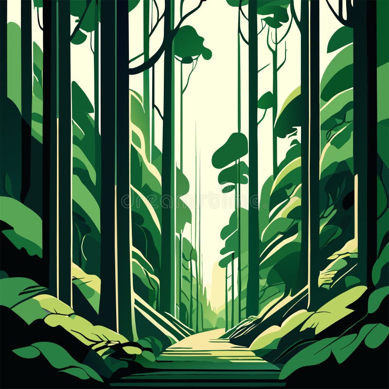 Panoramic View of the Forest. Vector Illustration in Cartoon Style AI ...
