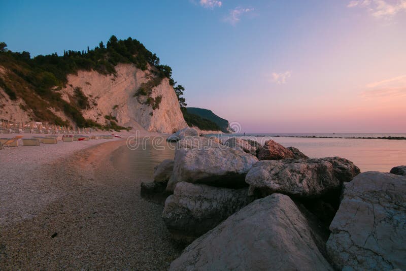 Panoramic View of Frati Beach, Monte Conero Stock Photo - Image of ...