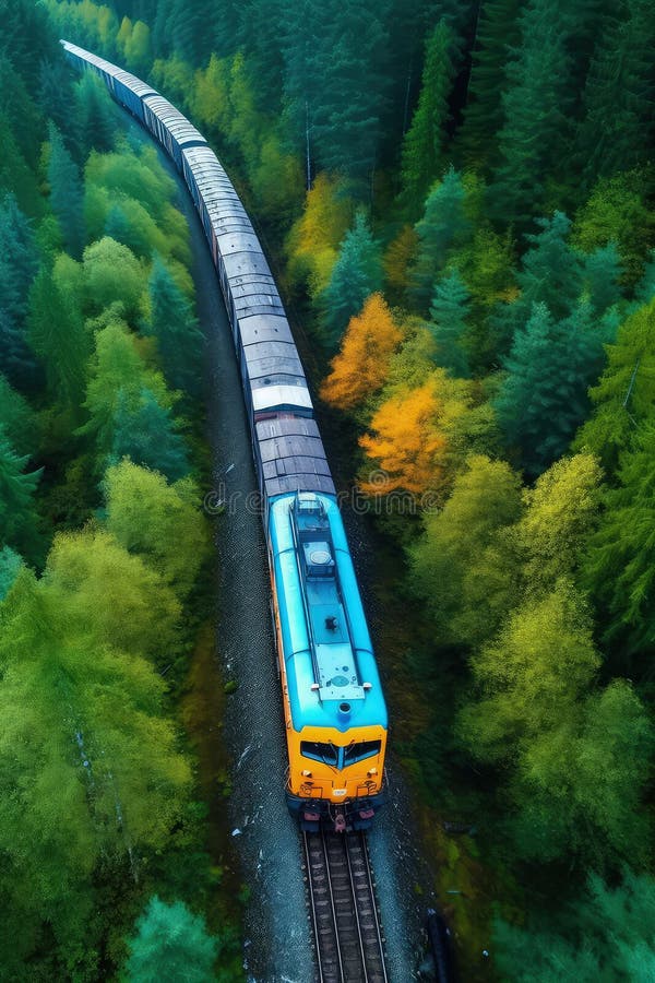A Panoramic View of a Freight Train Snaking Its Way through a ...