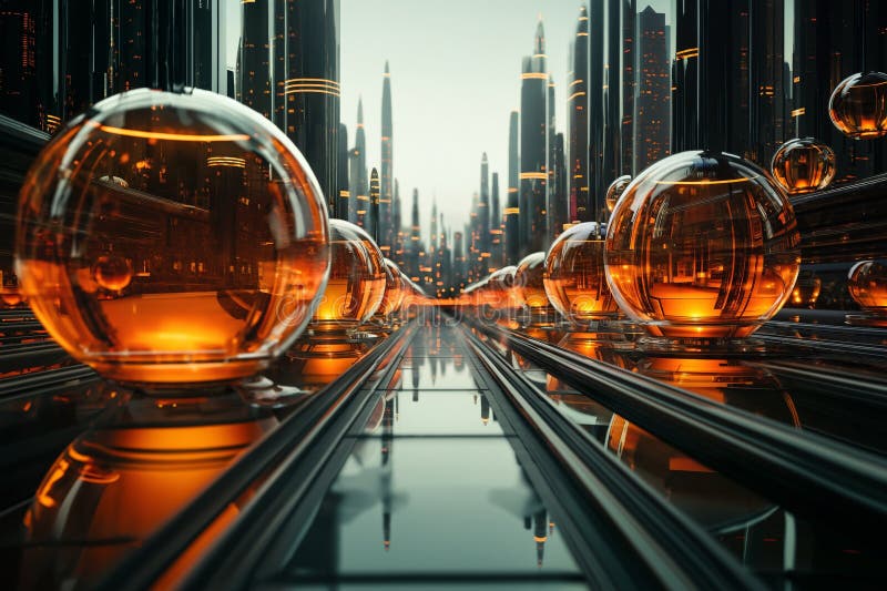 Panoramic View of a Futuristic Metropolis at Night, with Virtual ...