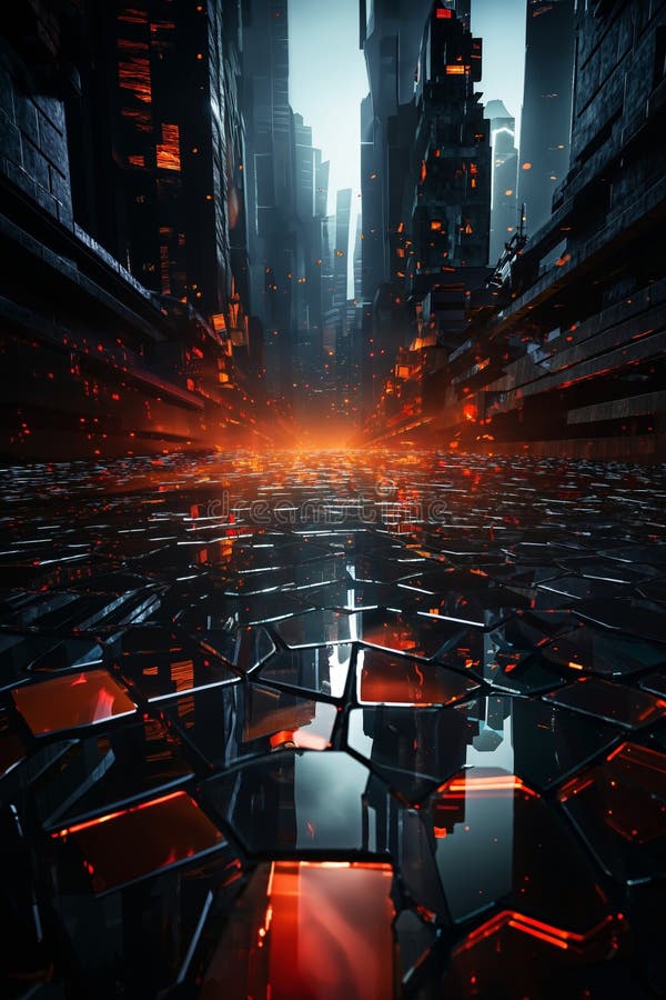 Panoramic View of a Futuristic Metropolis at Night, with Virtual ...