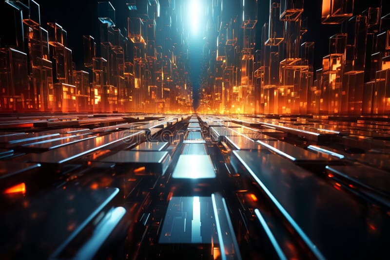 Panoramic View of a Futuristic Metropolis at Night, with Virtual ...