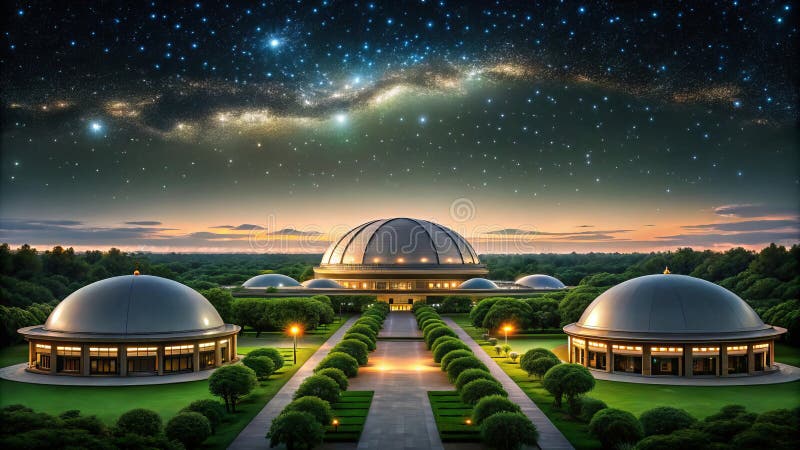 Panoramic View of Futuristic Space Colony with Domed Structures ...