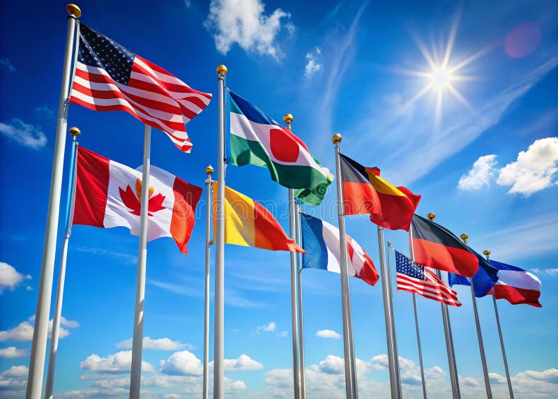 Panoramic View of G8 Summit Flags a Visual Representation of Global ...