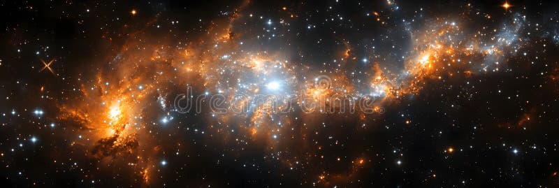 A Panoramic View of a Galaxy with Bright Center Surrounded by Orange ...
