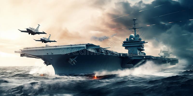 The Panoramic View of a Generic Military Aircraft Carrier Ship with AI ...