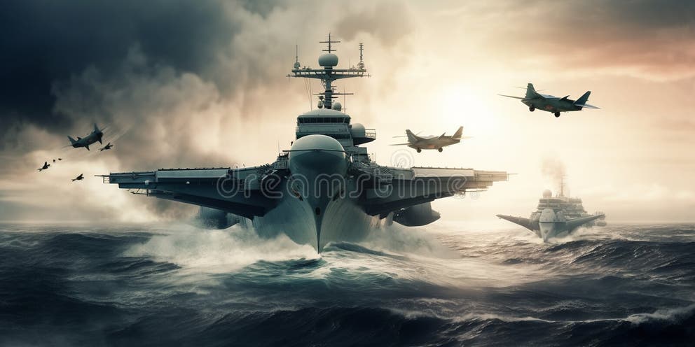 The Panoramic View of a Generic Military Aircraft Carrier Ship with AI ...