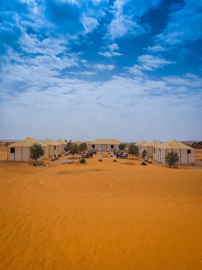 A Panoramic View of a Glamping Site in Merzougha, Morocco. Desert Camp ...