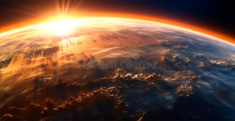 Panoramic View of the Globe of Planet Earth from Space. Glowing Bright ...