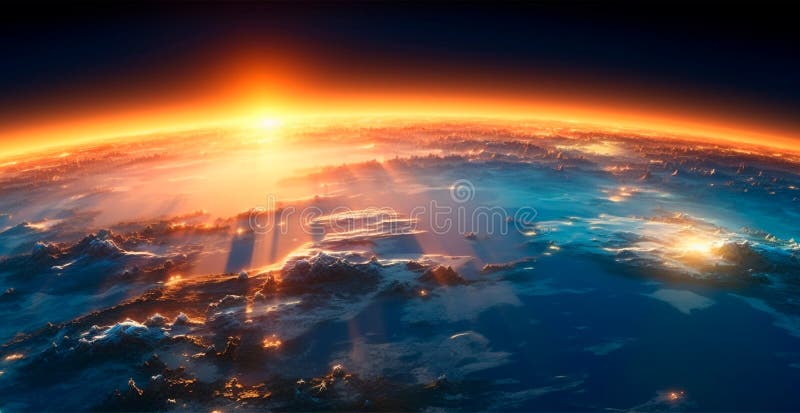 Panoramic View of the Globe of Planet Earth from Space. Glowing Bright ...