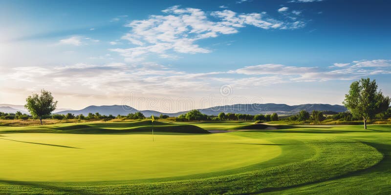Panoramic View of Golf Course. Golf Field with a Rich Green Turf ...