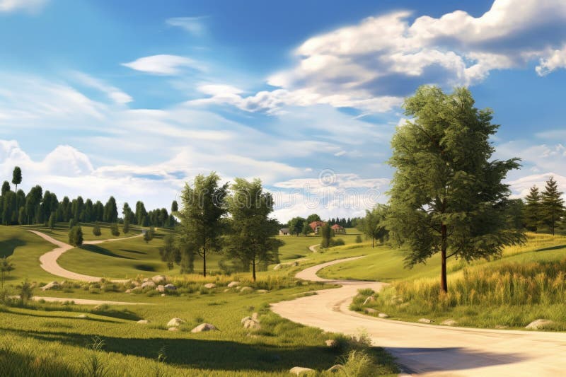 Panoramic View of a Golf Course with a Winding Cart Path Stock Image ...
