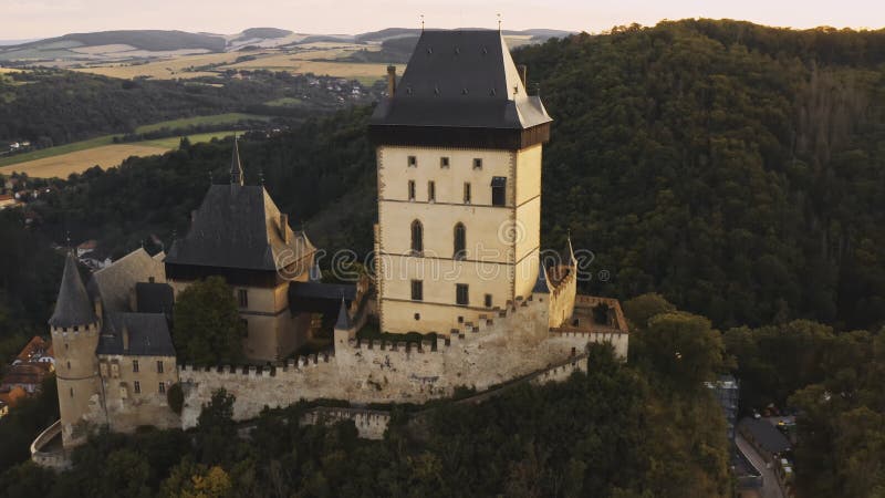 Panoramic View of Gothic Karlstejn Castle Surrounded by Forest and ...