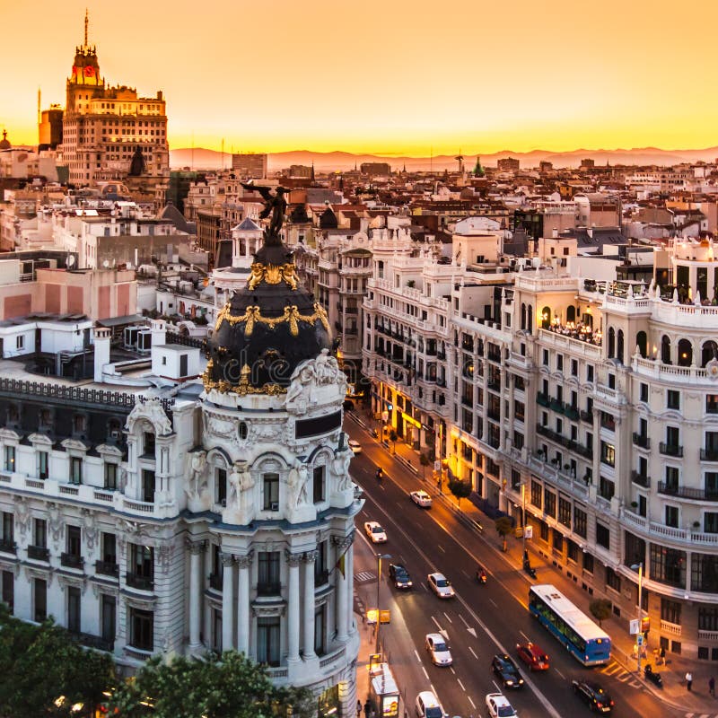 Panoramic View of Gran Via, Madrid, Spain. Stock Image - Image of ...