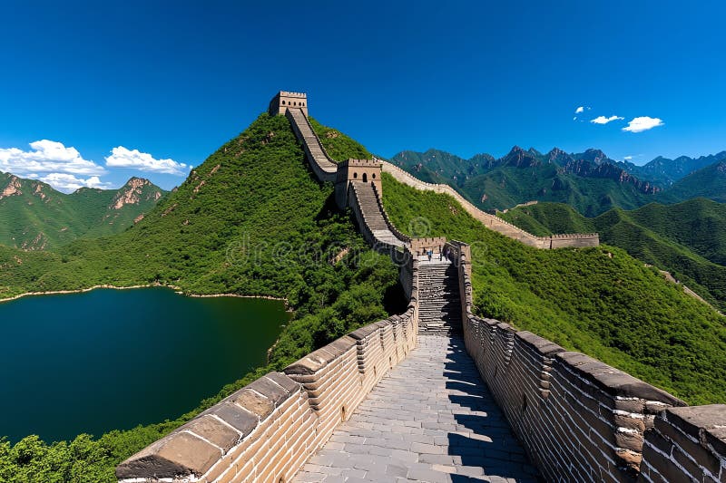 A Panoramic View of the Great Wall of China Winding through Mountains ...