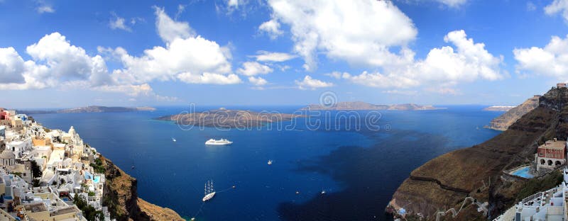 Panoramic View, Greece, Santorini Stock Image - Image of aegean, greece ...