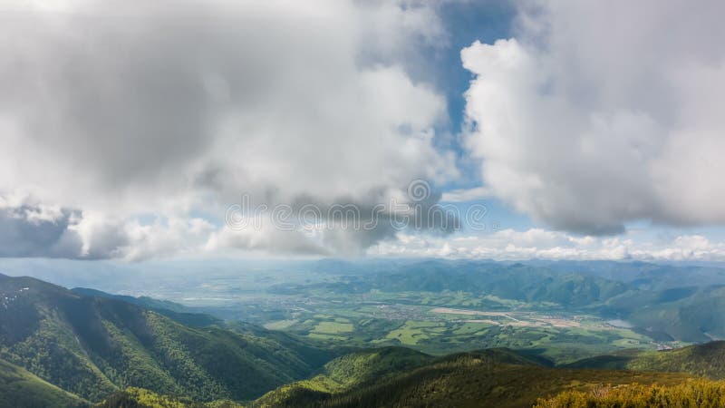 Panoramic View of Green Alpine Mountains Landscape with Clouds Moving ...