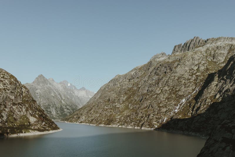 Panoramic View of Grimsel Lake, Switzerland Stock Image - Image of ...
