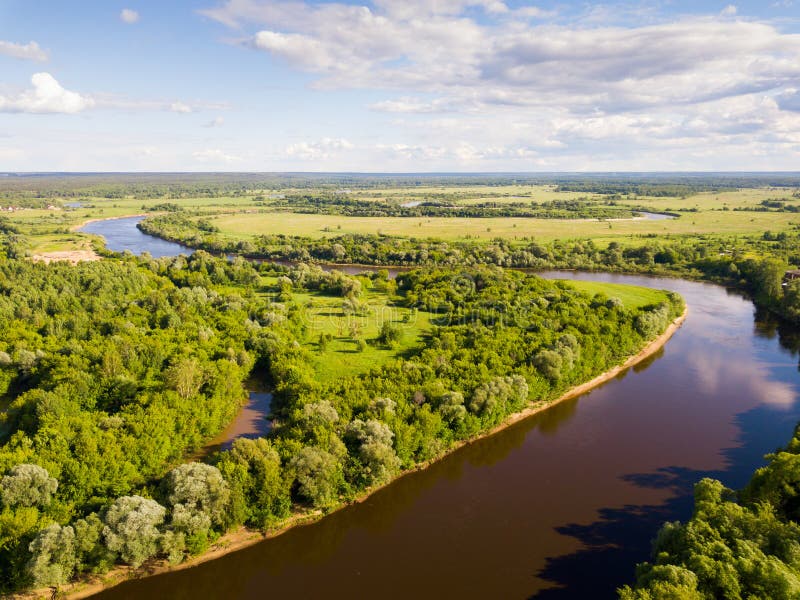 Panoramic View of Gulf Meadows at the River Klyazma River Stock Image ...