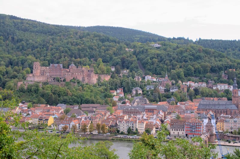 Panoramic View on Heidelberg Old Town and Castle Stock Image - Image of ...