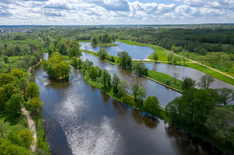 A Panoramic View from a Height of the Ponds and the Landscape Park in ...
