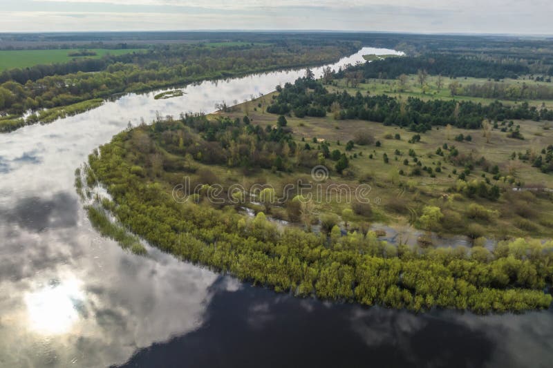 Panoramic View from a High Altitude on River in the Forest Stock Image ...