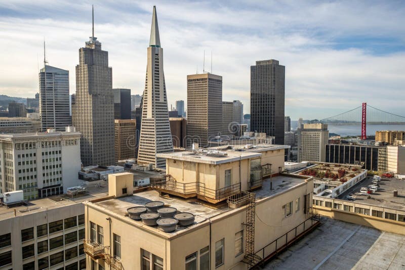Rooftops of High-rise Buildings in San Francisco Stock Illustration ...