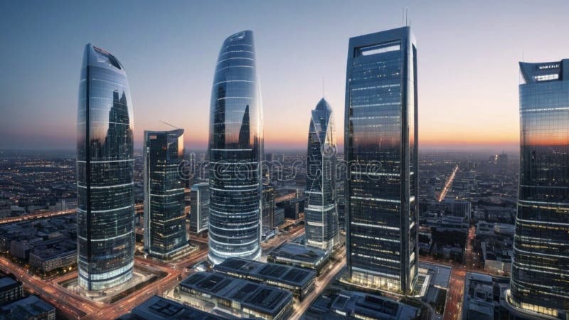 A Panoramic View of a High-tech Business District with Futuristic ...