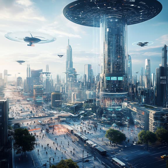 A Panoramic View of a High-tech Cityscape, Seamlessly Connected by a ...